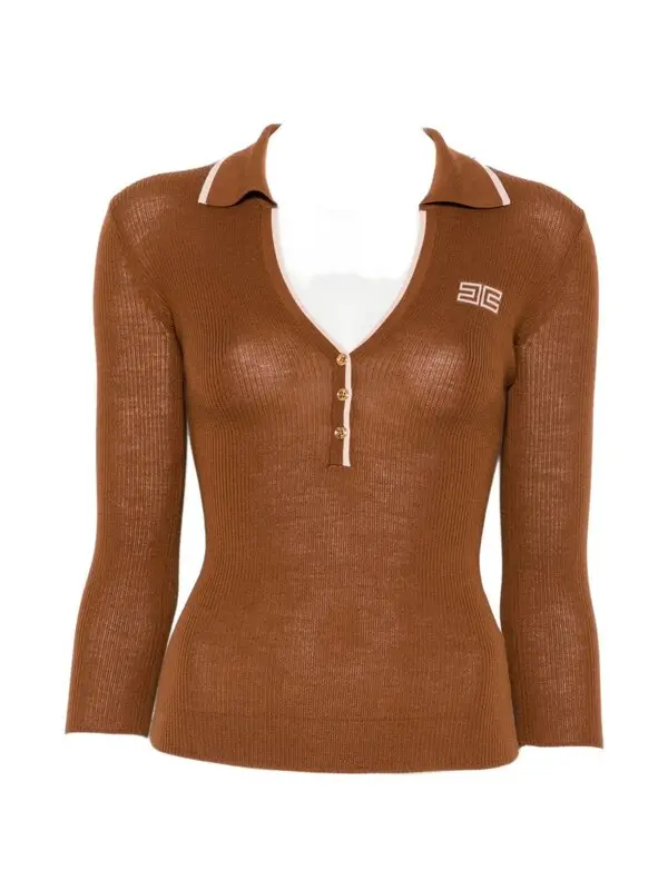 Elisabetta Franchi Ribbed Knit Polo Shirt With Contrast Trim