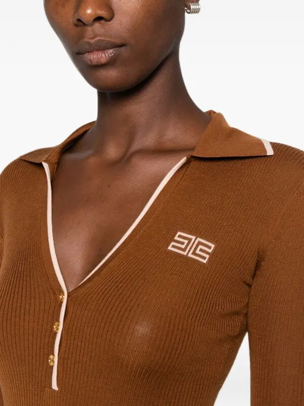 Elisabetta Franchi Ribbed Knit Polo Shirt With Contrast Trim