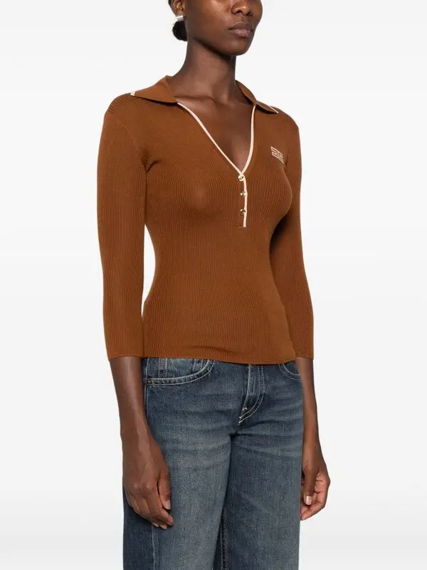 Elisabetta Franchi Ribbed Knit Polo Shirt With Contrast Trim