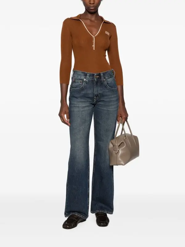 Elisabetta Franchi Ribbed Knit Polo Shirt With Contrast Trim