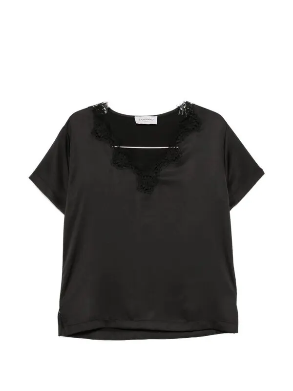 Ermanno Scervino Lace-detail V-neck T-shirt