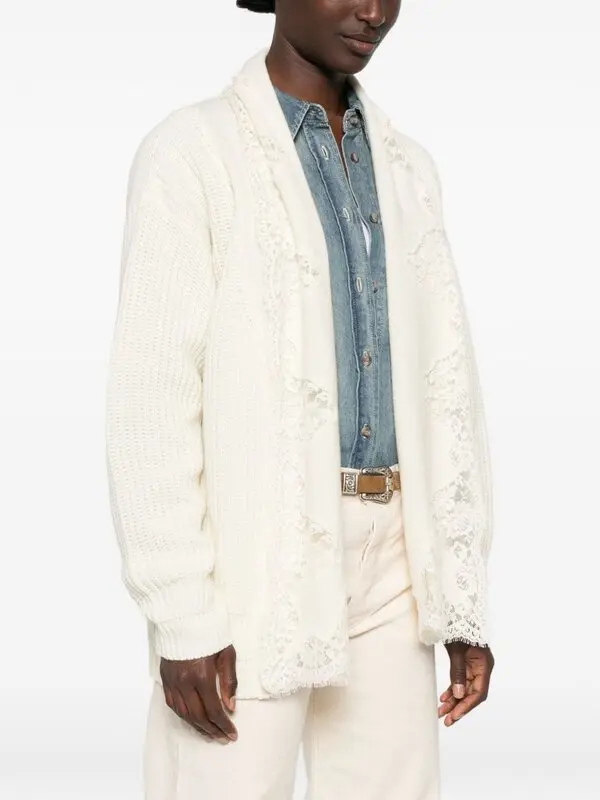 Ermanno Scervino Lace-trim Cotton Cardigan - White