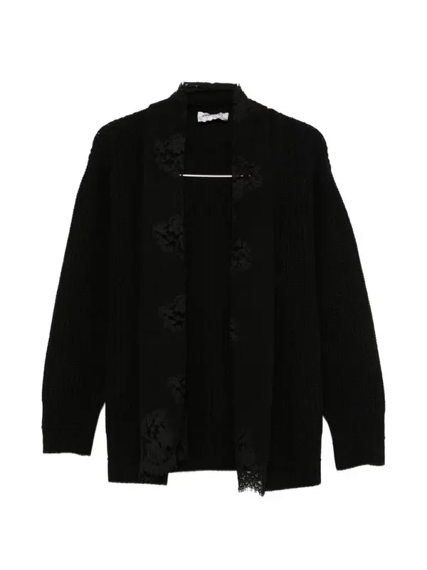 Ermanno Scervino Cotton Cardigan With Lace Trim - Black