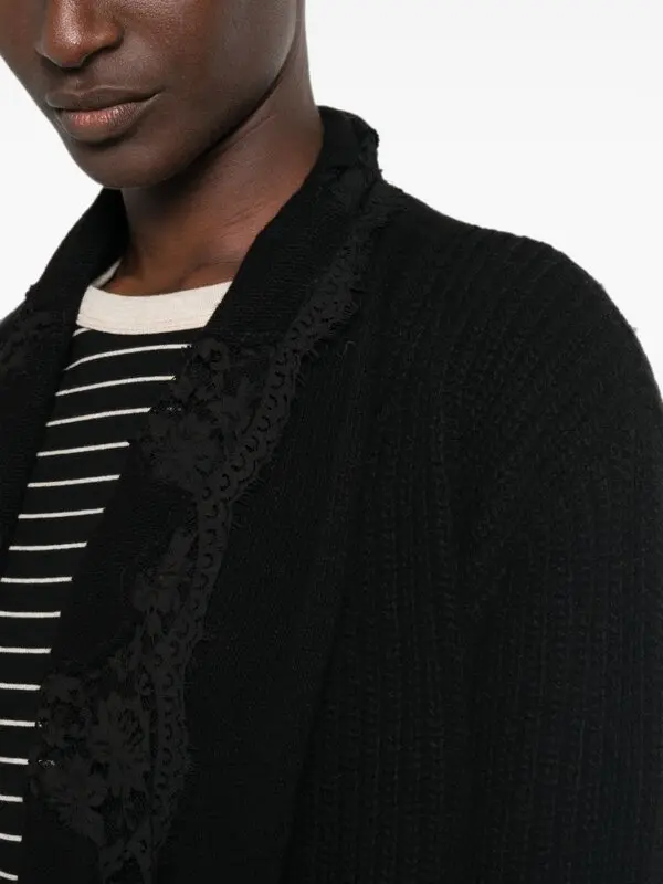 Ermanno Scervino Cotton Cardigan With Lace Trim - Black
