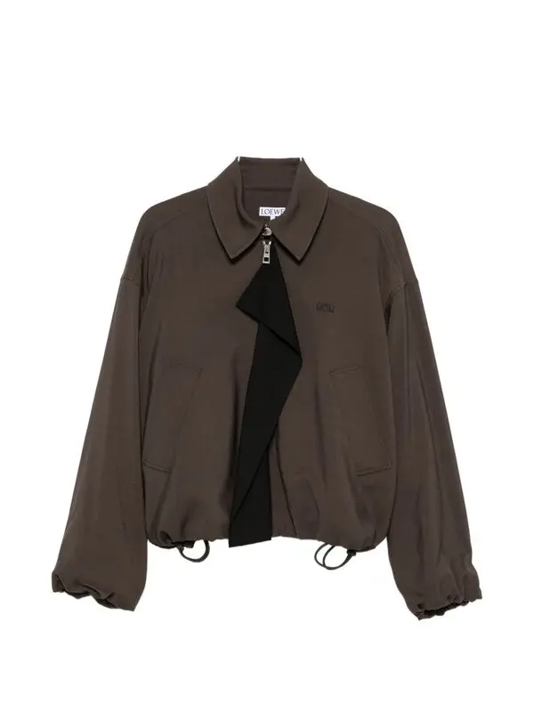 Loewe Wool Blend Jacket With Embroidered Logo - Brown