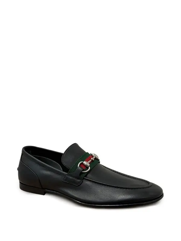 Gucci Leather Loafers With Green And Red Buckle - Black