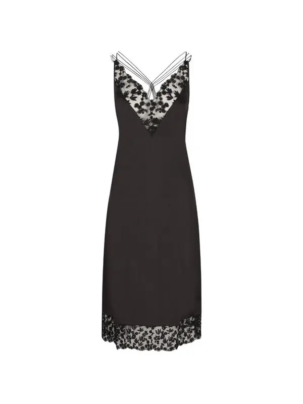 Fendi Lace-detail Silk Long Dress - Black