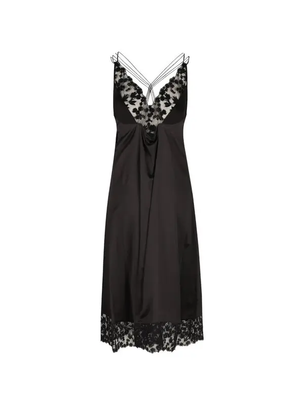Fendi Lace-detail Silk Long Dress - Black