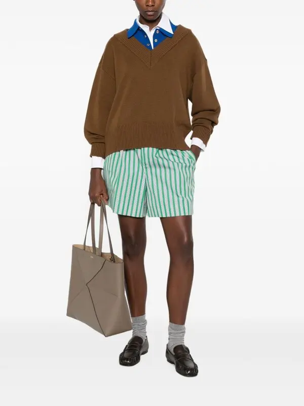 Loewe Striped Cotton Pleated Shorts