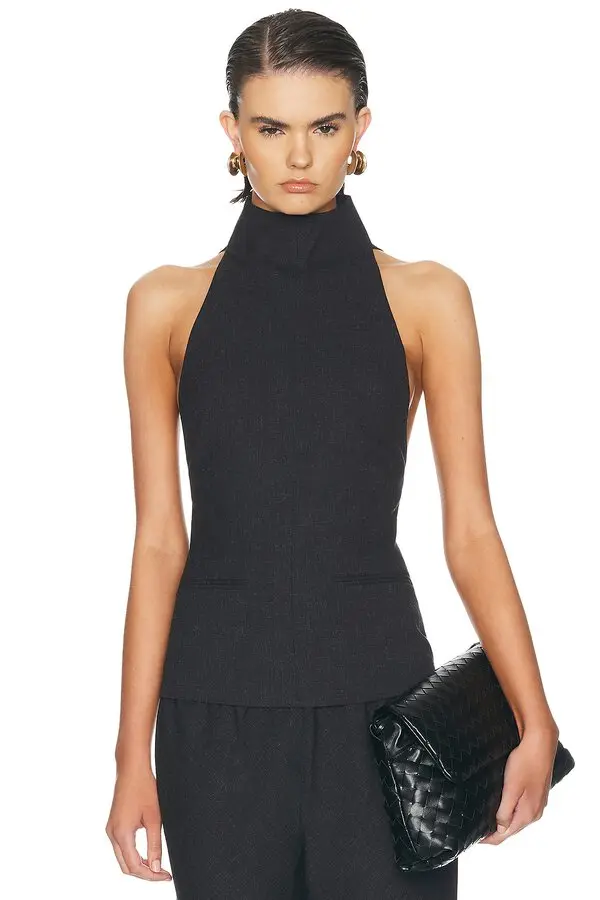 EAVES Keldan Classic Suiting Vest Top In Charcoal