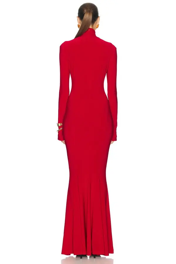 Norma Kamali Long Sleeve Turtle Fishtail Gown In Red