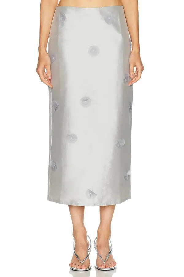 MARLIES GRACE 3d Floral Appliqué Taffeta Skirt