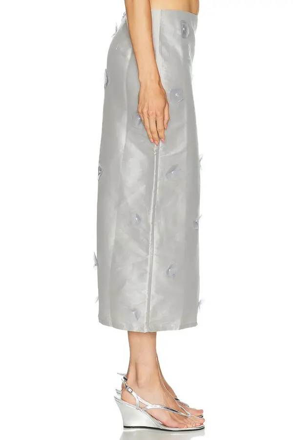 MARLIES GRACE 3d Floral Appliqué Taffeta Skirt