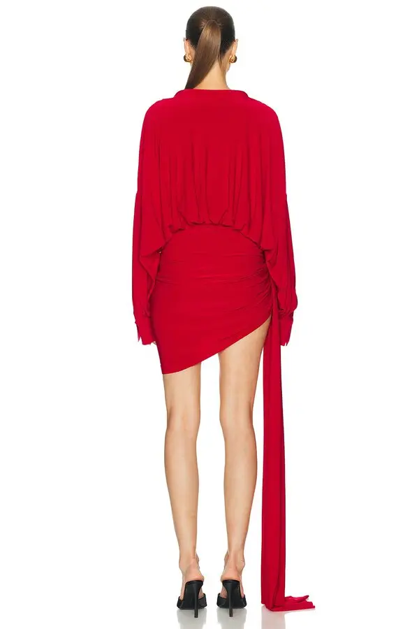 Norma Kamali Oversized Shirt Dress With Draped Side Accent And Bow Detail - Tiger Red