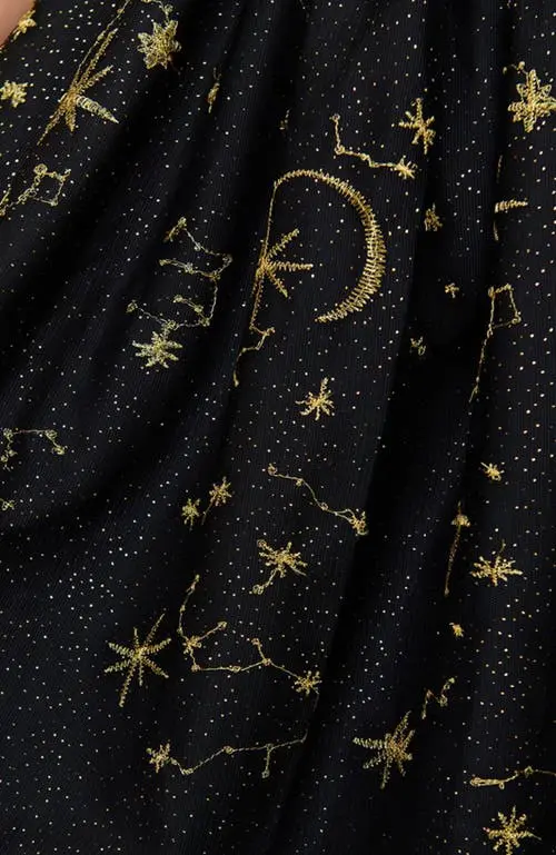 Unique Vintage Midori Celestial Print Swing Dress With Flutter Sleeves