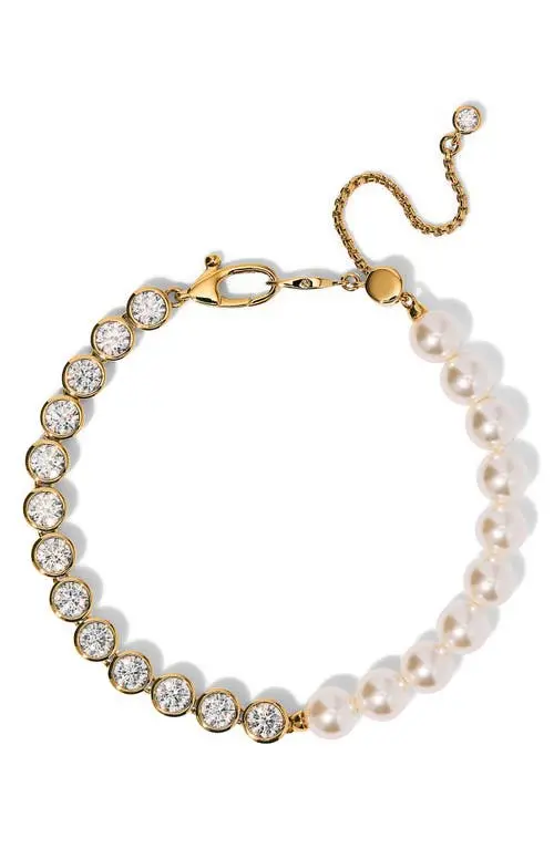 Nadri Imitation Pearl & Cubic Zirconia Adjustable Bracelet - Gold