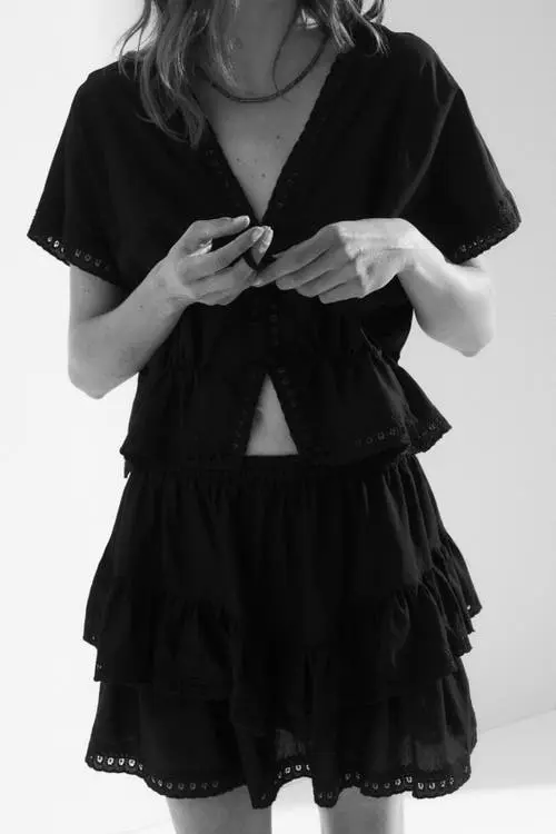 H&M Tiered Skirt With Eyelet Embroidery