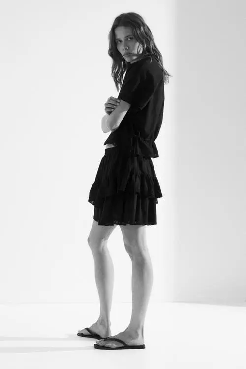 H&M Tiered Skirt With Eyelet Embroidery