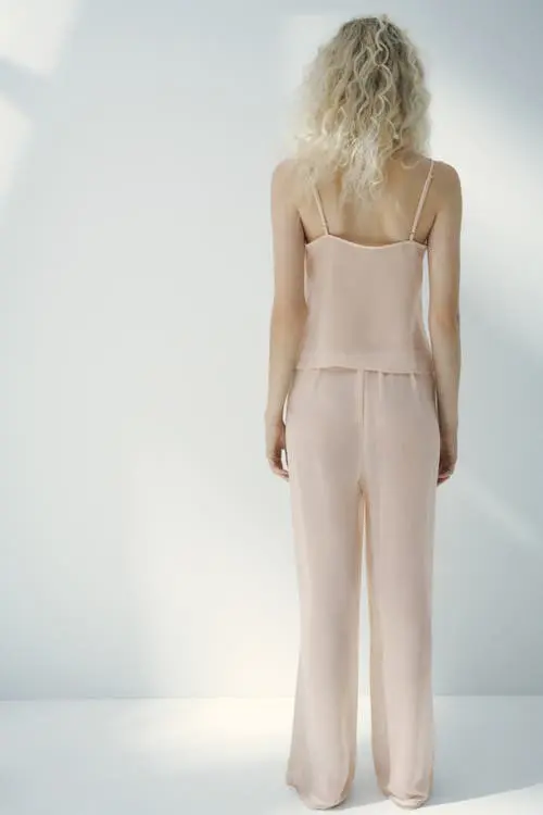 H&M Straight-leg Pants With Beaded Lace Appliqu