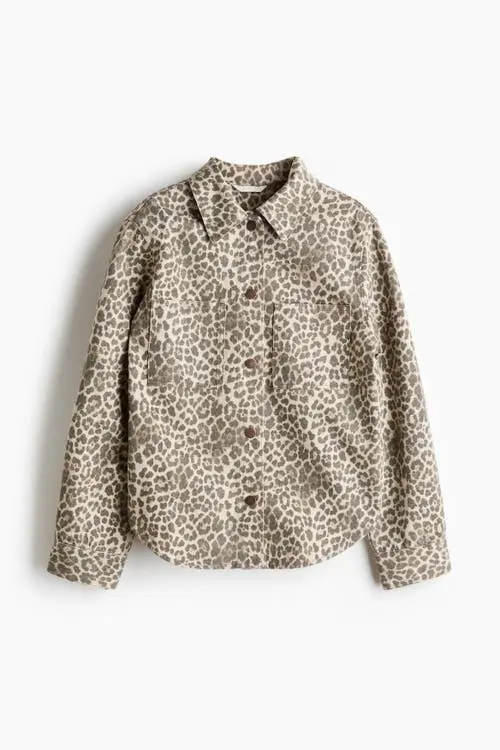 H&M Cotton Denim Overshirt With Leopard Print