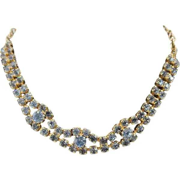 MADISON BEVERLY HILLS Vintage 1950s Faceted Rhinestone Choker Necklace - Blue
