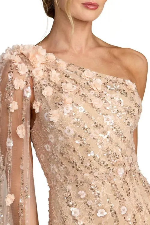 Mac Duggal Petite One Shoulder Embellished Gown With Cape Sleeve