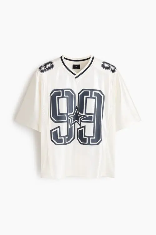 H&M Loose Fit Printed Mesh T-shirt - White/99