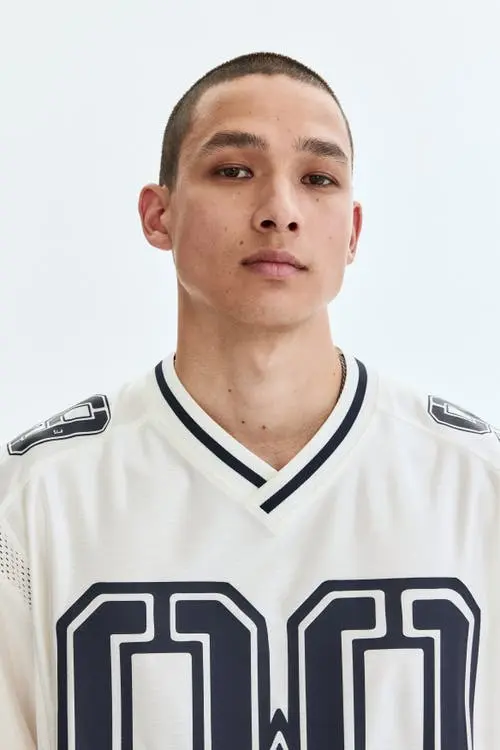 H&M Loose Fit Printed Mesh T-shirt - White/99