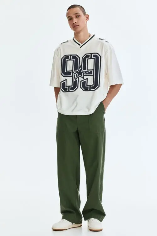 H&M Loose Fit Printed Mesh T-shirt - White/99