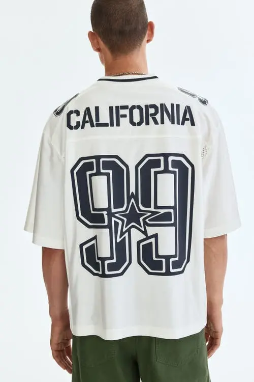 H&M Loose Fit Printed Mesh T-shirt - White/99