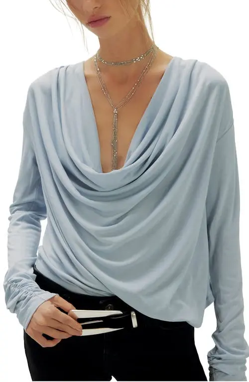Free People Jane Cowl Neck Long Sleeve Top - Grey Dawn