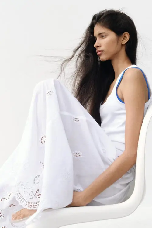 H&M Eyelet-embroidered Drawstring Skirt