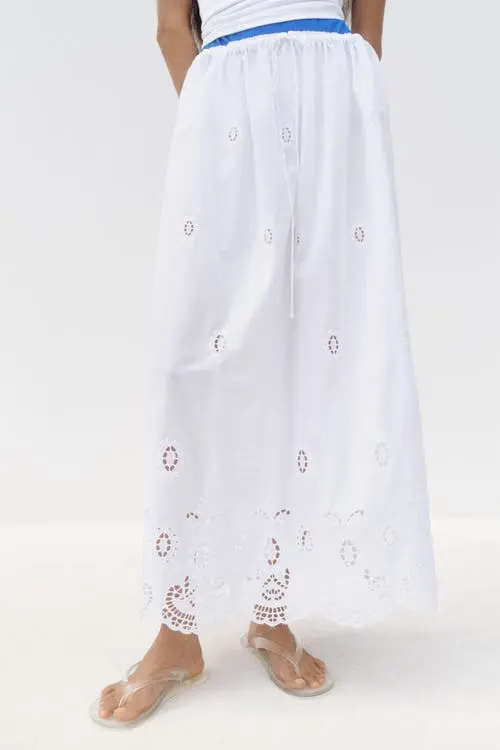 H&M Eyelet-embroidered Drawstring Skirt