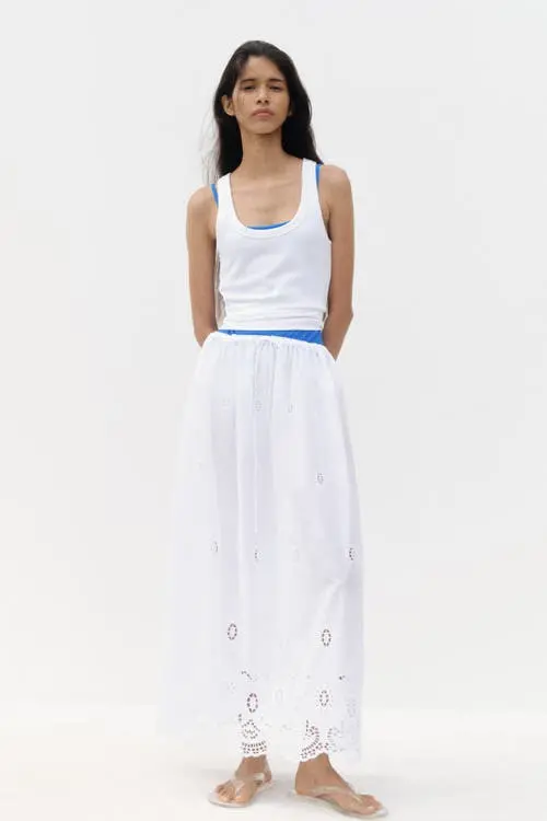H&M Eyelet-embroidered Drawstring Skirt