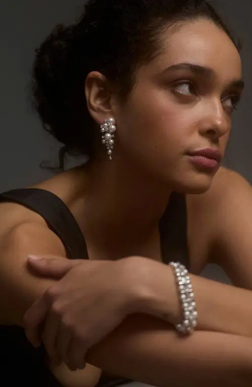 Nadri Undersea Imitation Pearl & Cubic Zirconia Cascade Drop Earrings