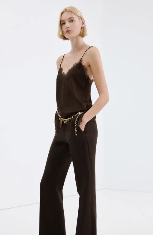 Mango Mid Rise Flare Pants With Pressed Creases