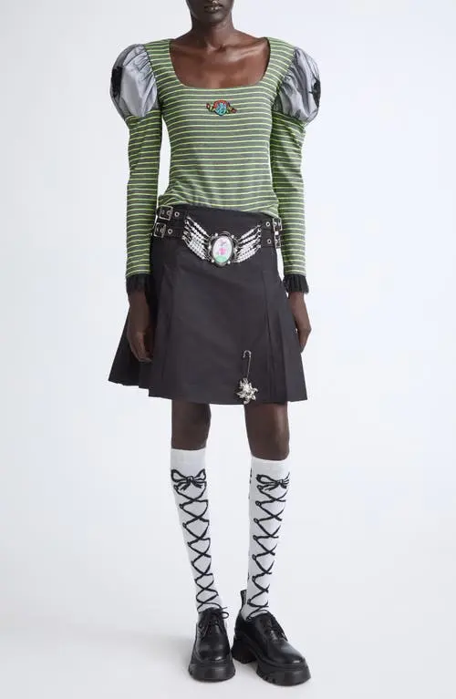 CHOPOVA LOWENA Cotton Kilt With Pearl And Cameo Embellishment