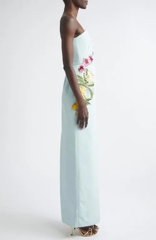 Oscar De La Renta Mixed Botanical Strapless Silk Faille Gown