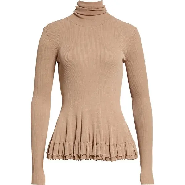 ASHLYN Meritt Ruffle Hem Rib Turtleneck Sweater