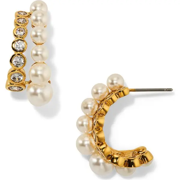 Nadri Imitation Pearl & Cubic Zirconia Double Row Hoop Earrings