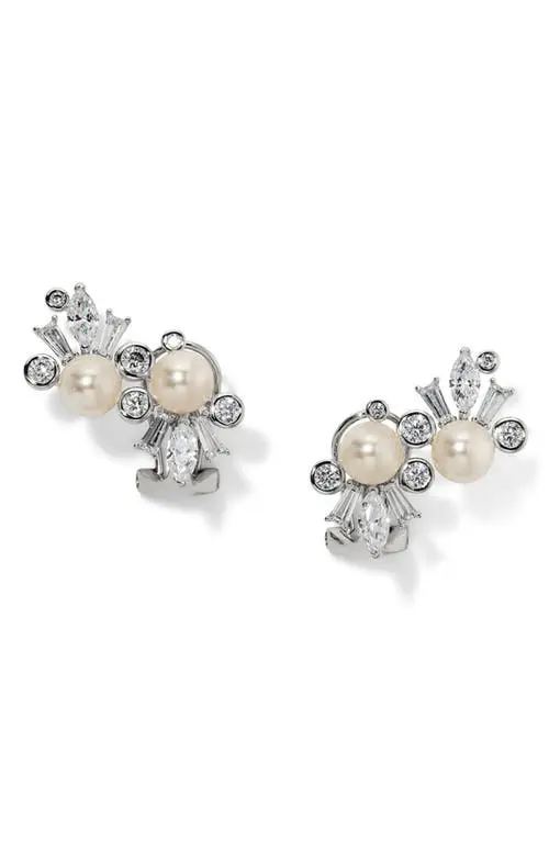 Nadri Climber Earrings With Cubic Zirconia And Faux Pearl - Rhodium