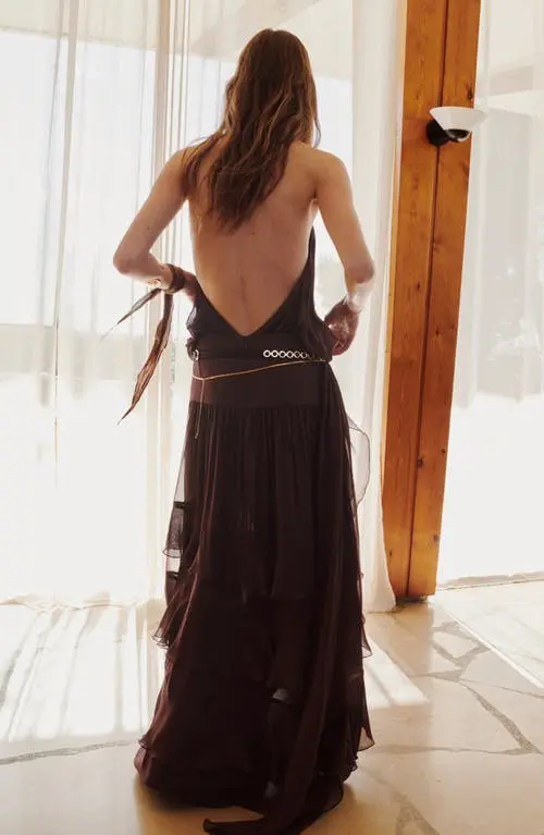 Mango Ruffled High Neck Tiered Maxi Dress
