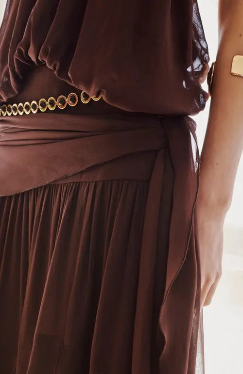 Mango Ruffled High Neck Tiered Maxi Dress