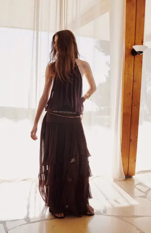 Mango Ruffled High Neck Tiered Maxi Dress