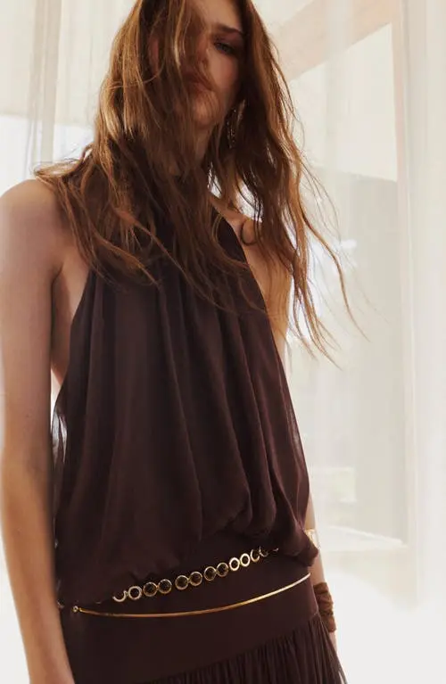 Mango Ruffled High Neck Tiered Maxi Dress