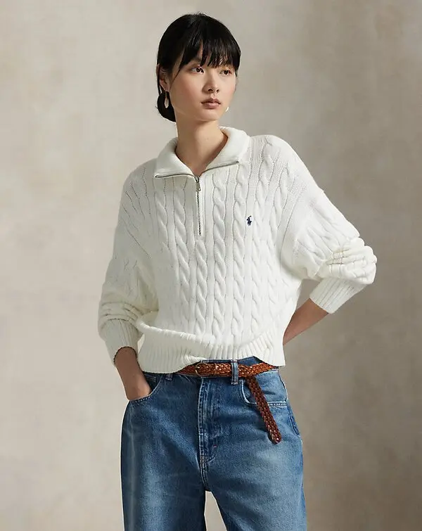 Polo Ralph Lauren Cable-knit Cotton Quarter-zip Sweater