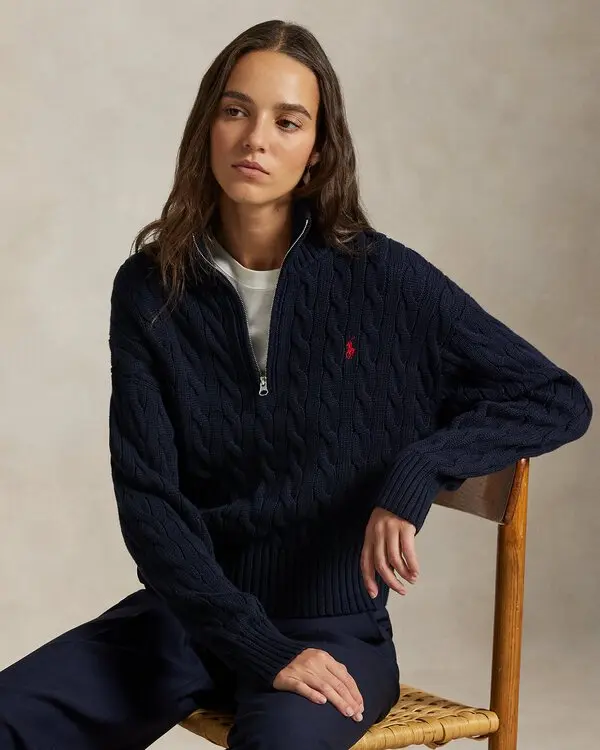 Polo Ralph Lauren Cable-knit Cotton Quarter-zip Sweater