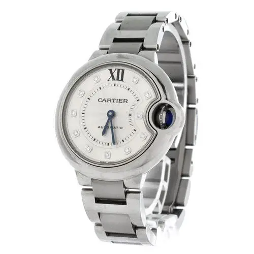 CARTIER Ballon Bleu De Automatic Watch Stainless Steel With Diamond Markers 33