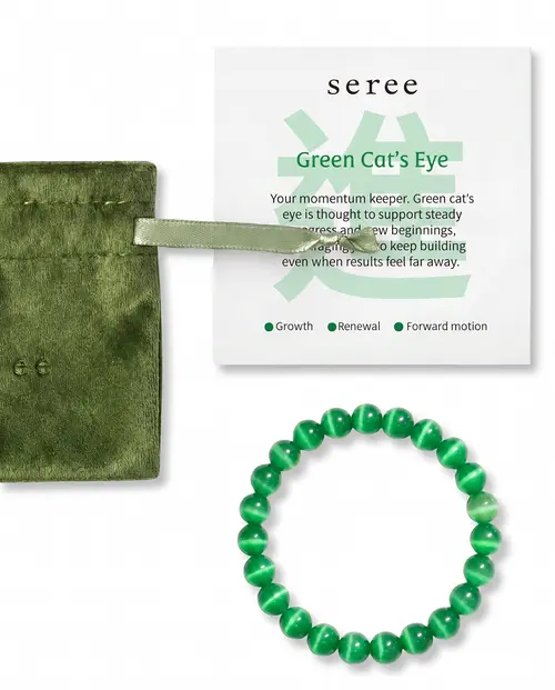 SEREE Manifest Clarity Cat's Eye Beaded Bracelet - Green