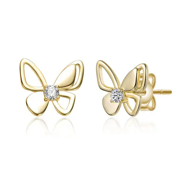 GENEVIVE Rachel Glauber Plated With Clear Cubic Zirconia Butterfly Stud Earrings - Gold
